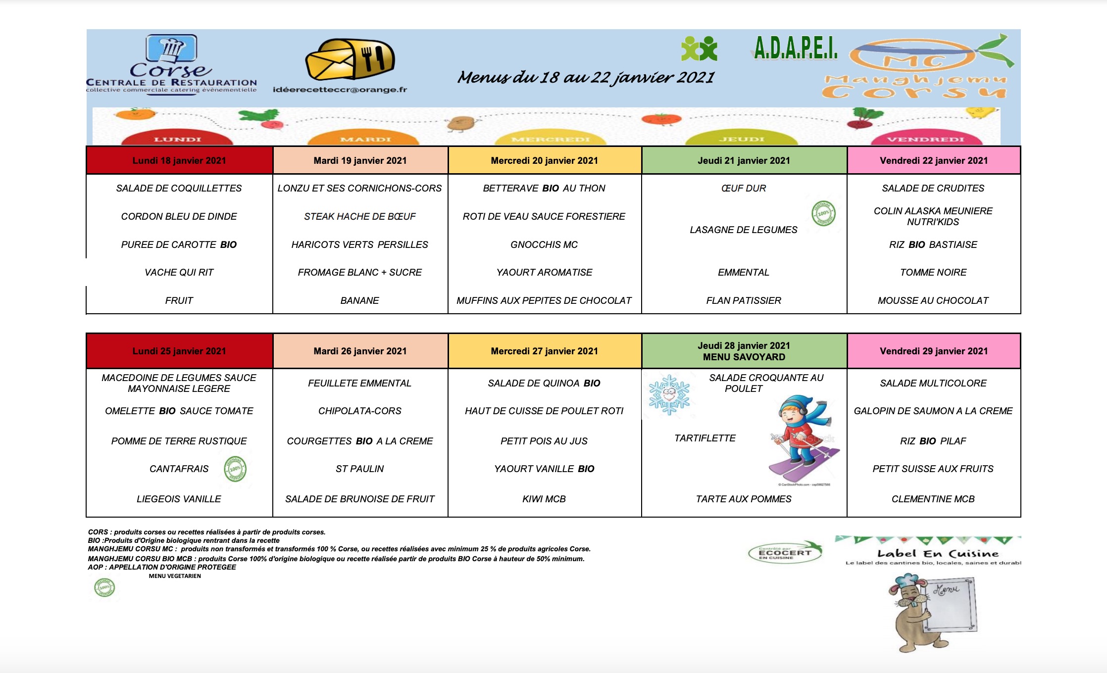 Menu de la cantine scolaire | Ville de Lucciana : Site officiel - Haute ...